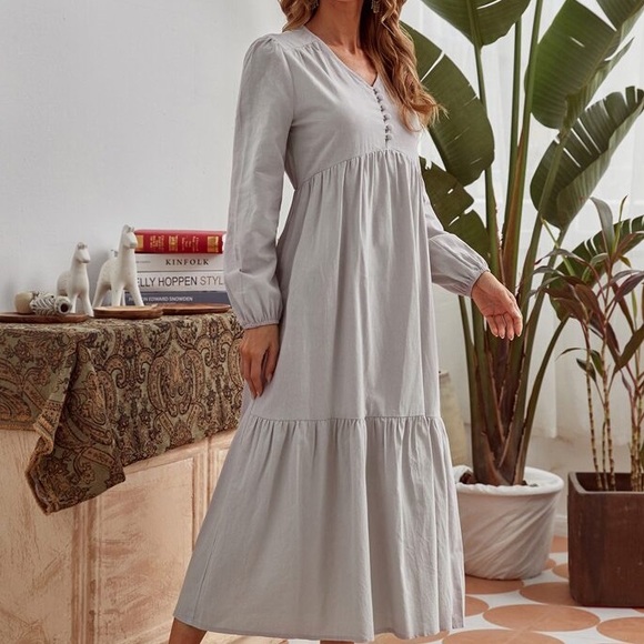 Dresses | Stunning Long V Neck Long Sleeve Maxi Prairie Bohemian Flowy ...